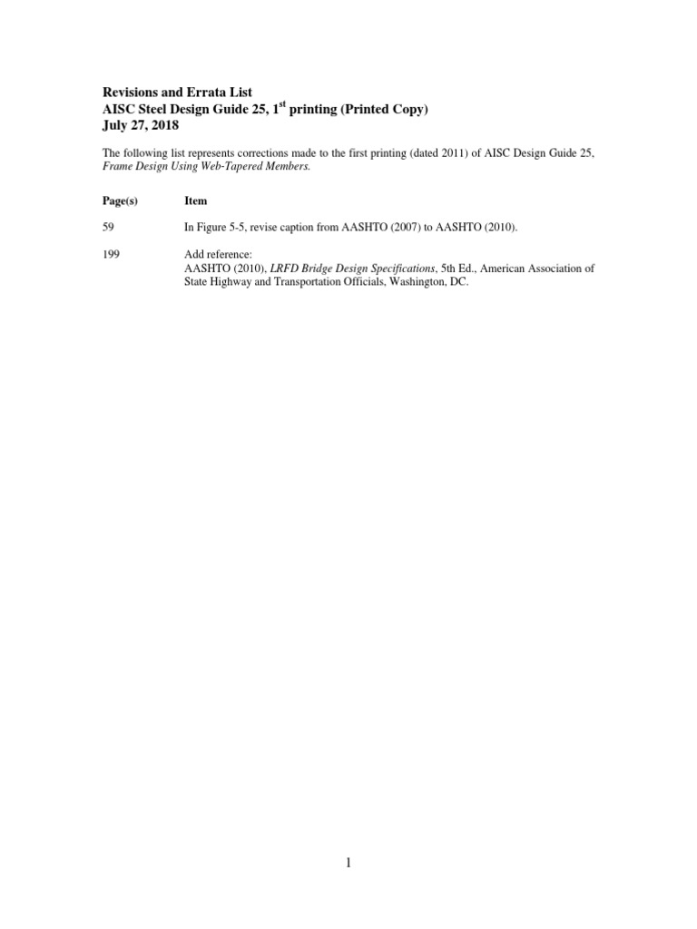 AISC Design Guide 25 Errata List | PDF