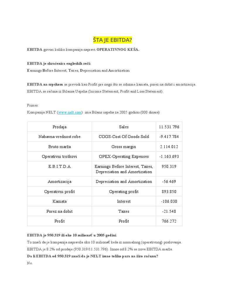 Ebitda Definicija | PDF