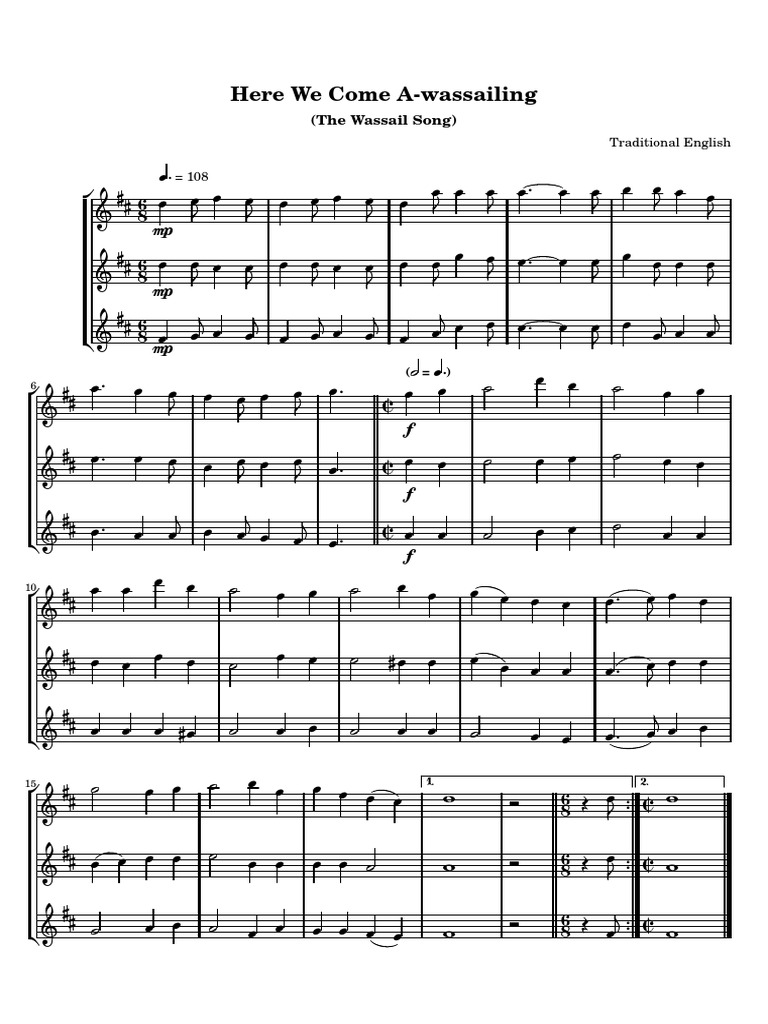 Here We Come A Wassailing Flute Sheet Music Christmas (SheetMusic Free ...