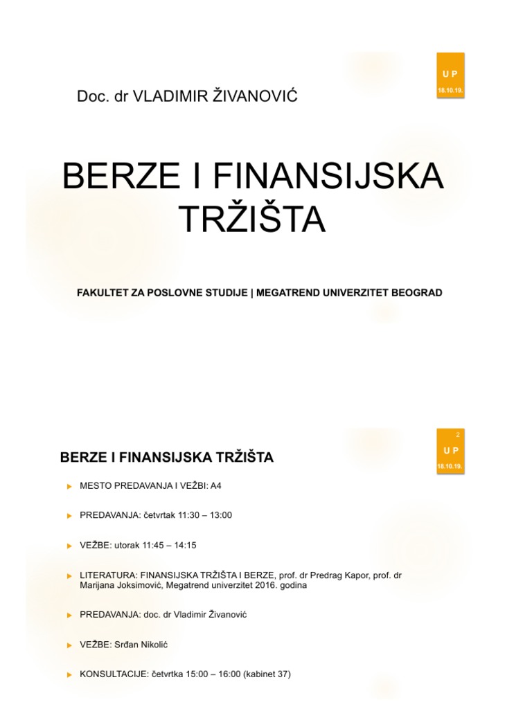Berze I Finansijska Tržišta - UP | PDF