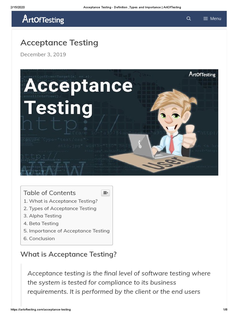 Acceptance Testing - Definition, Types | PDF | Software Testing ...