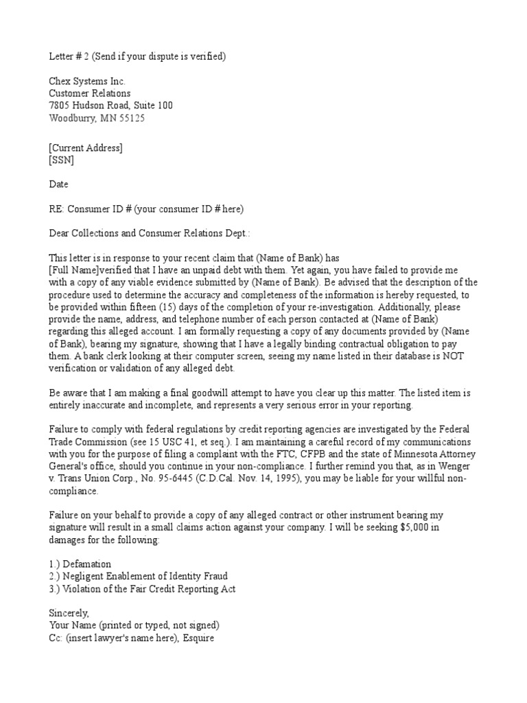 06-3 - D - NEW ChexSystems Letter 2 | PDF