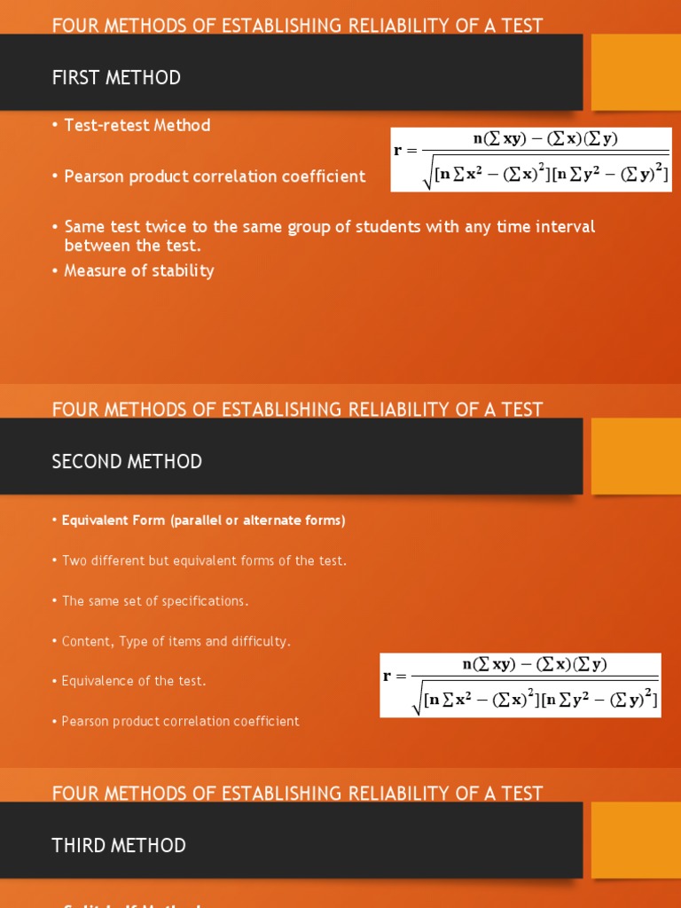 Four Methods of Establishing Reliability of A Test | PDF Four Methods of Establishing Reliability of A Test | PDF