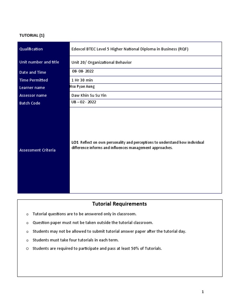 Hsu Pyae Aung S001933A UB 02 2022-OB Tutorial 1 | PDF | Extraversion ... Hsu Pyae Aung S001933A UB 02 2022-OB Tutorial 1 | PDF | Extraversion ...
