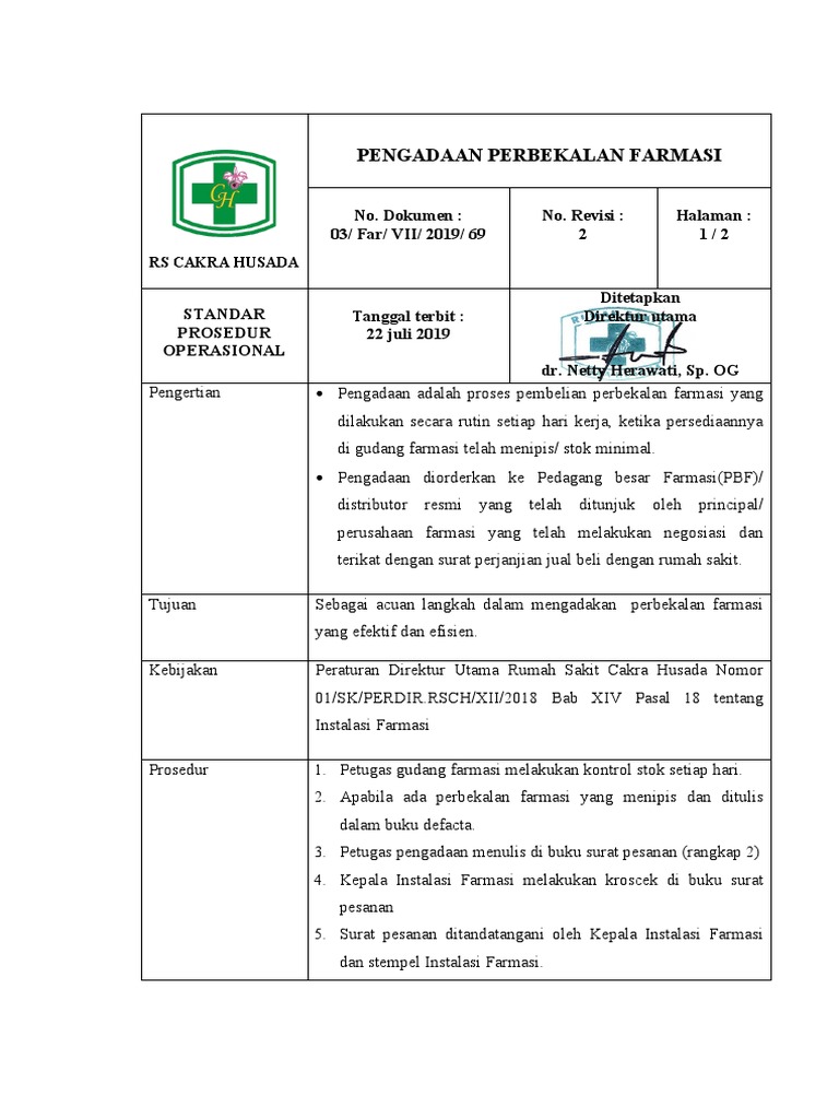 69 - Spo Pengadaan Perbekalan Farmasi 22-07-19 | PDF