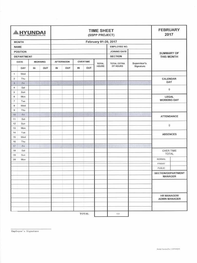 February2017 Timesheet Sample | PDF