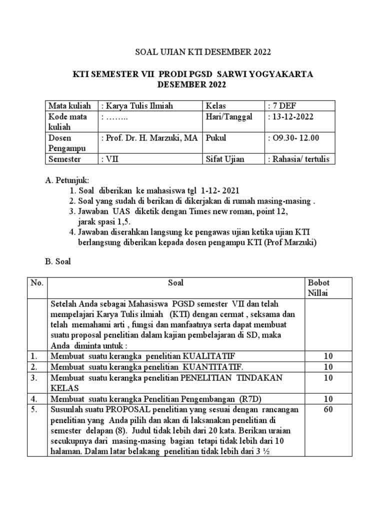 Soal Kti Desember 2022 Marzuki | PDF | Seni