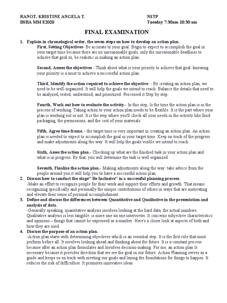 NSTP Final Exam | PDF | Goal | Qualitative Research