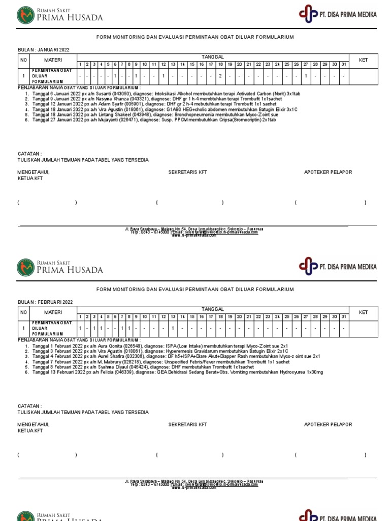 Form Monitoring Dan Evaluasi Permintaan Obat Diluar Formularium | PDF