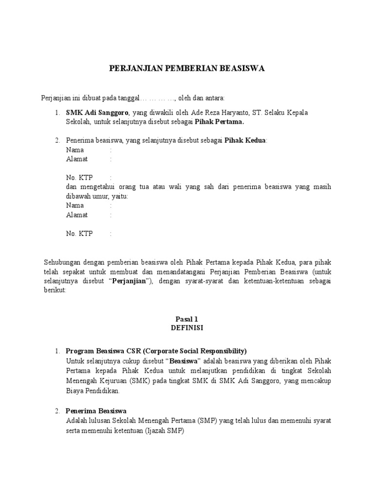 Surat Perjanjian Penerima Beasiswa | PDF