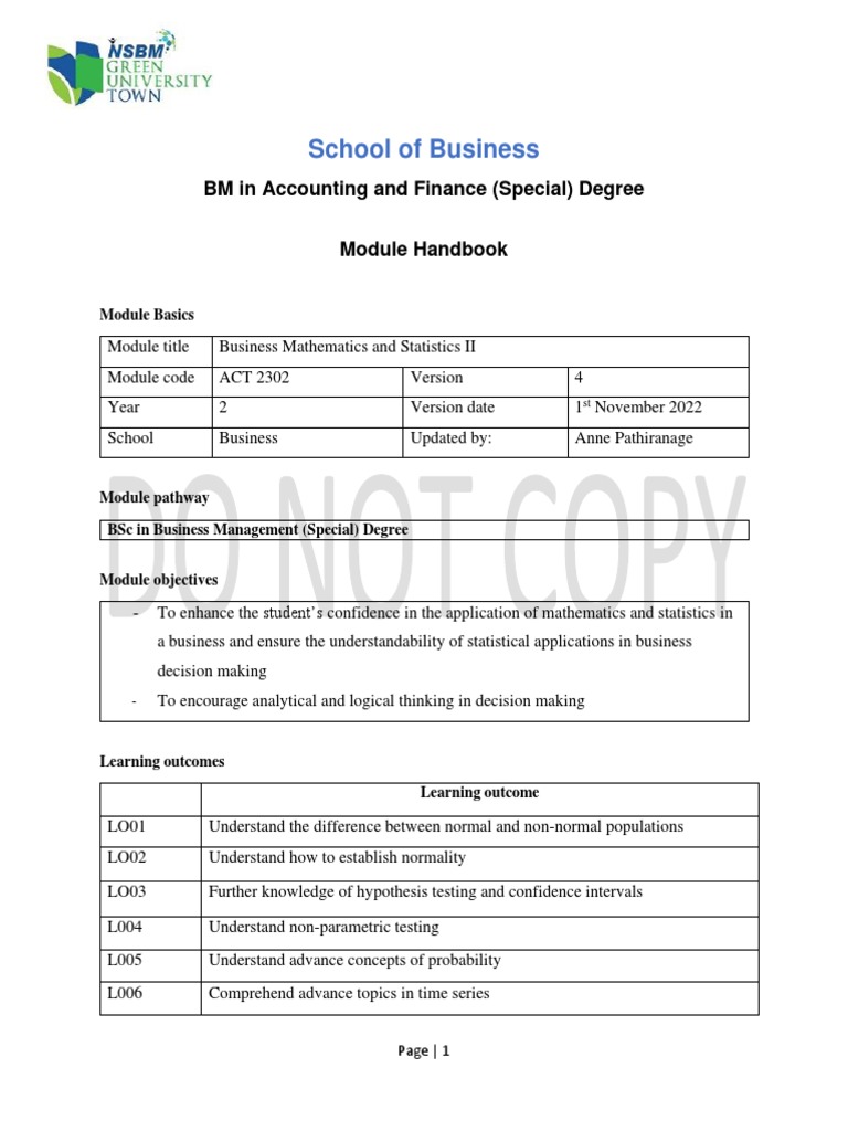 Module Handbook - Business Statistics II | PDF | Statistics | Chi ...