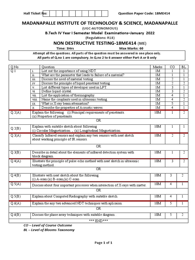 Non Destructive Testing Model 1 | PDF | Nondestructive Testing ...