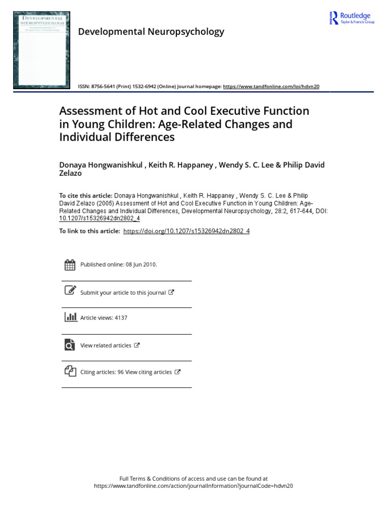 Assessment of Hot and Cool Executive Function in Young Children Age Related Changes and ...