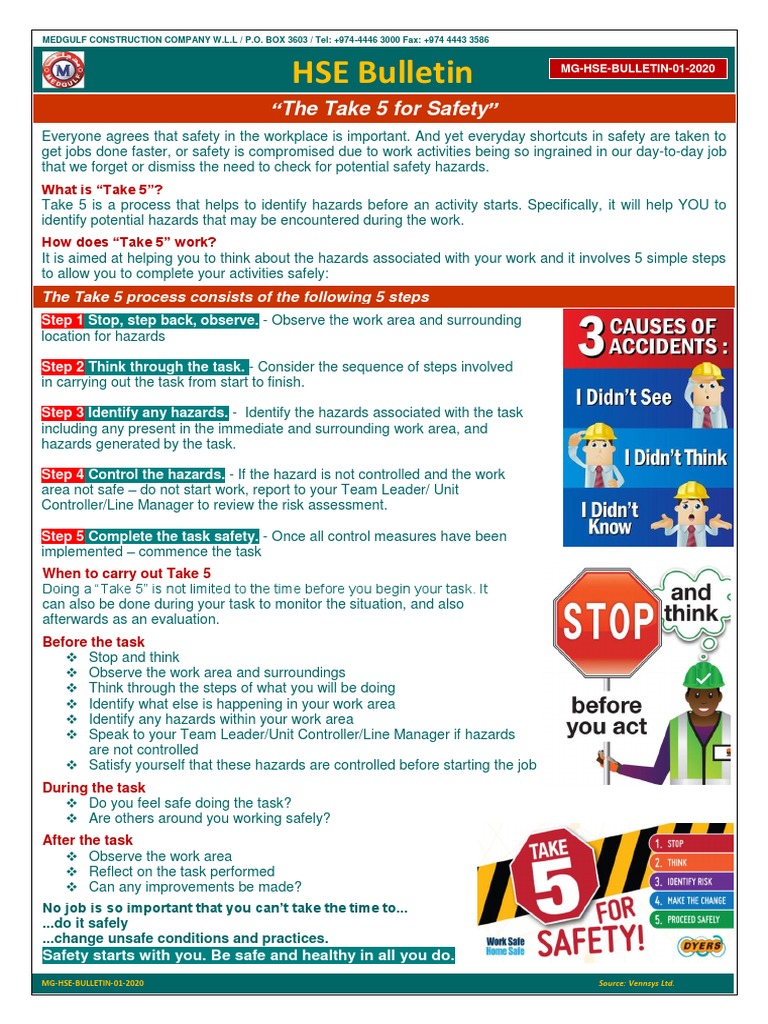 MG Hse Bulletin 01 2020 The Take 5 For Safety | Download Free PDF | Safety | Hazards