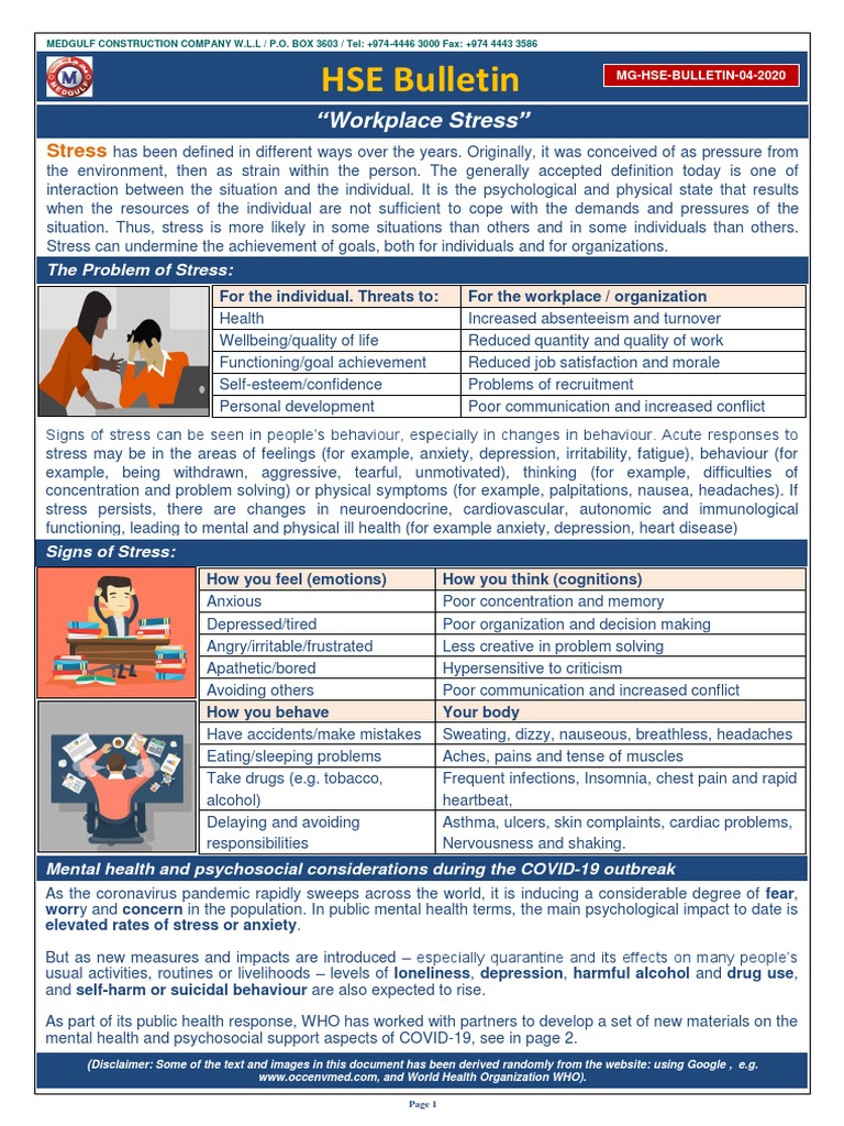 MG Hse Bulletin 04 2020 Workplace Stress | PDF | Stress (Biology) | Anxiety