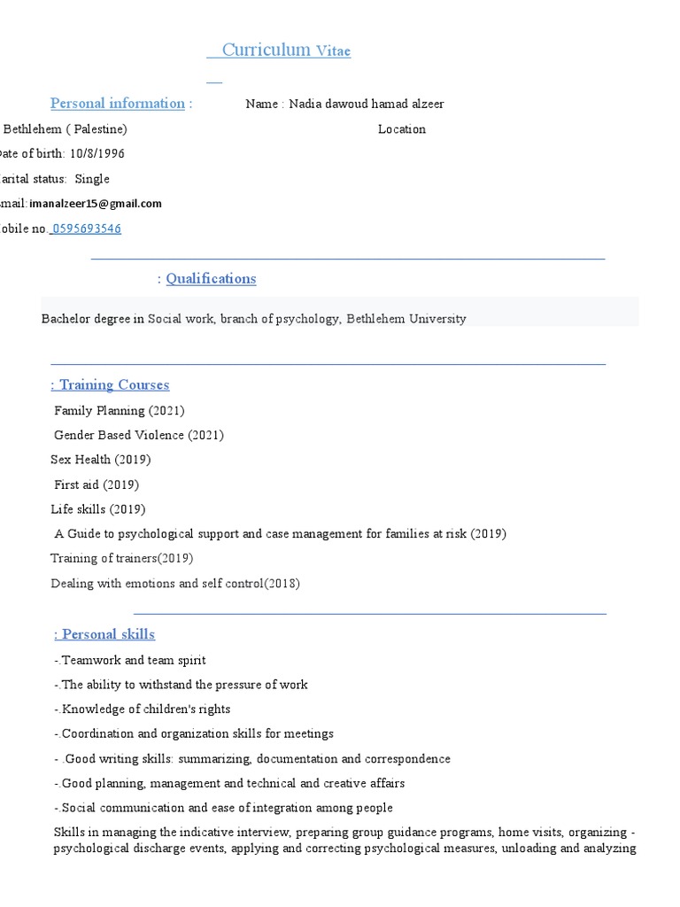 Nadia CV | PDF | Career & Growth | Self-Improvement