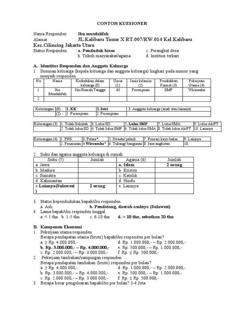 Dokumen - Tips - Kuesioner Sosial Budaya | PDF