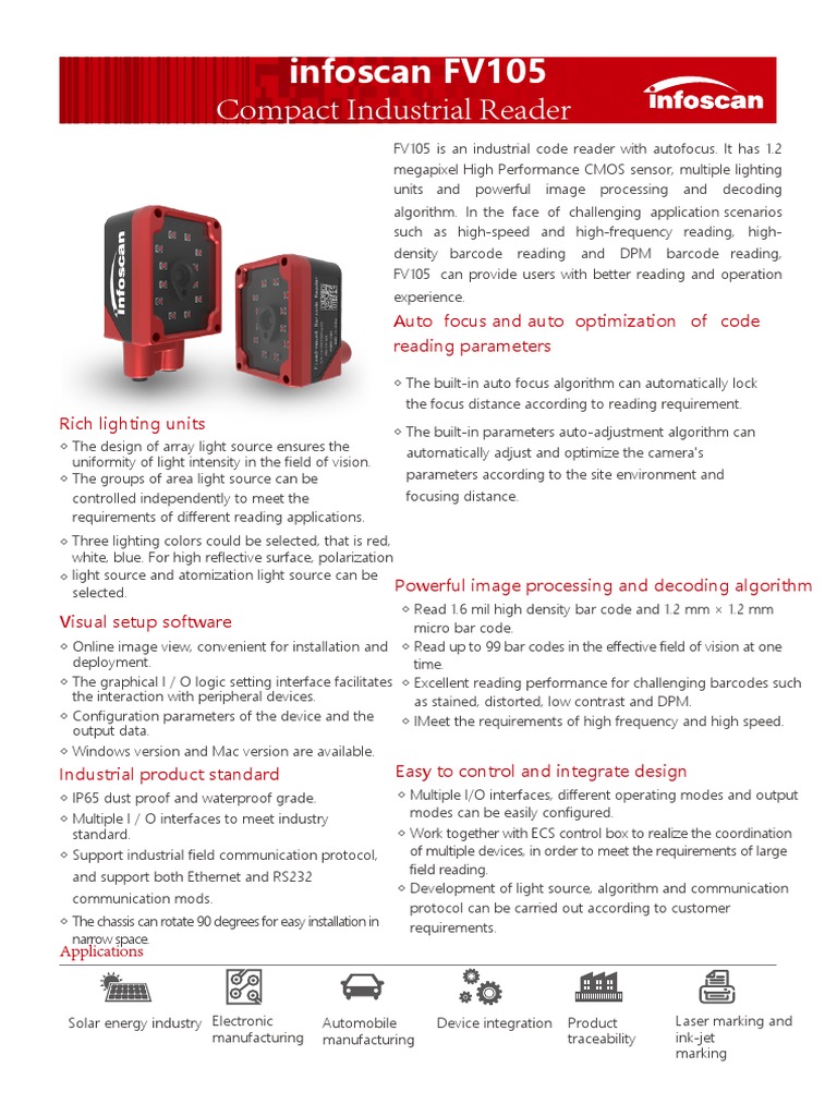 Infoscan FV105Datasheet | PDF | Barcode | Autofocus