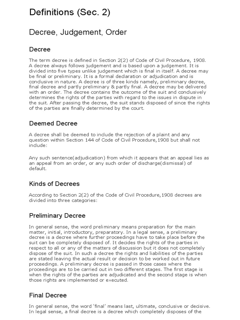 Definitions (Sec. 2) : Decree, Judgement, Order | PDF | Judgment (Law) | Affidavit