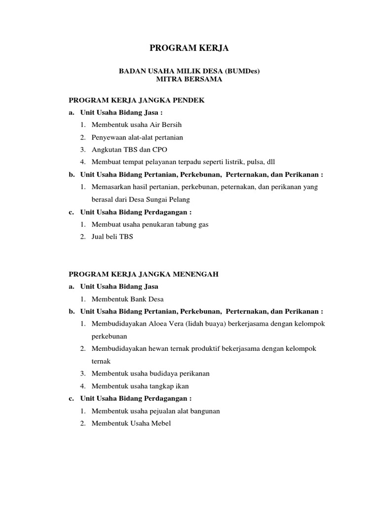Program Kerja Bumdes Ok | PDF