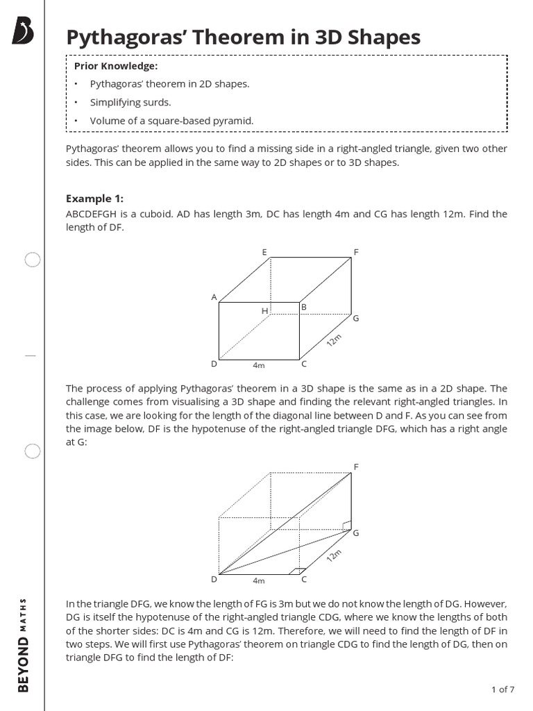 3D Applications of Pythagoras' Theorem | PDF | Triangle | Geometric Shapes