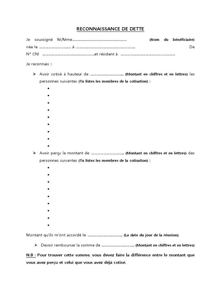Modèle de reconnaissance de dette simple | PDF | Passif (comptabilité ...