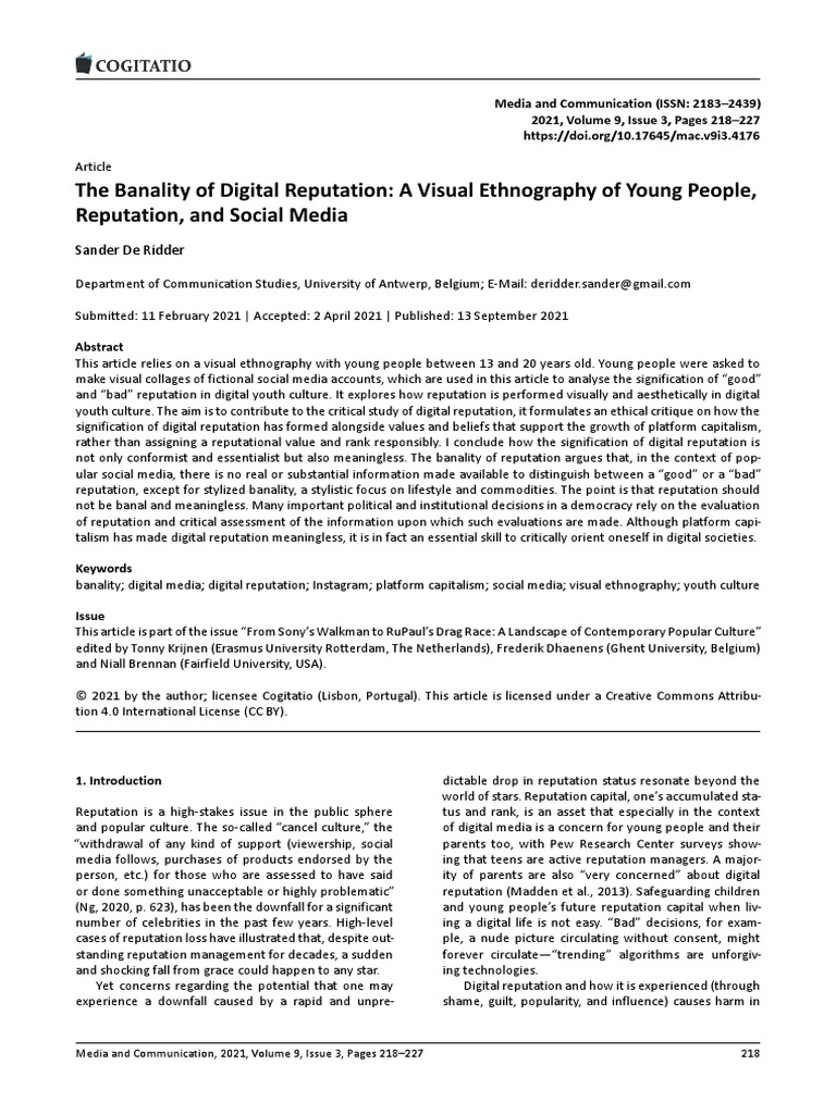 The Banality of Digital Reputation A Visual Ethnog | PDF | Reputation ...
