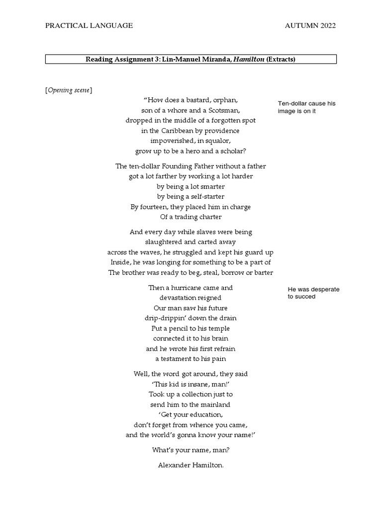 Reading Assignment 3 Lin-Manuel Miranda - Hamilton | Download Free PDF ...