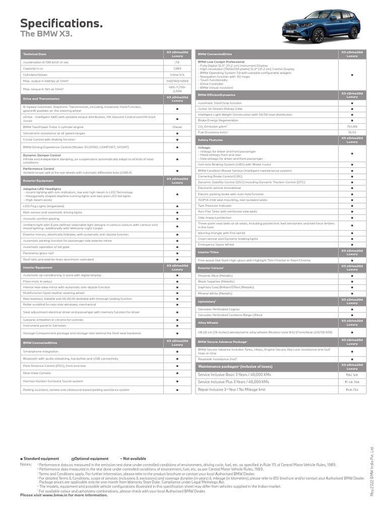 Bmw-X3-Diesel-Specsheet PDF Asset 1654238815109 | PDF | Vehicles ...
