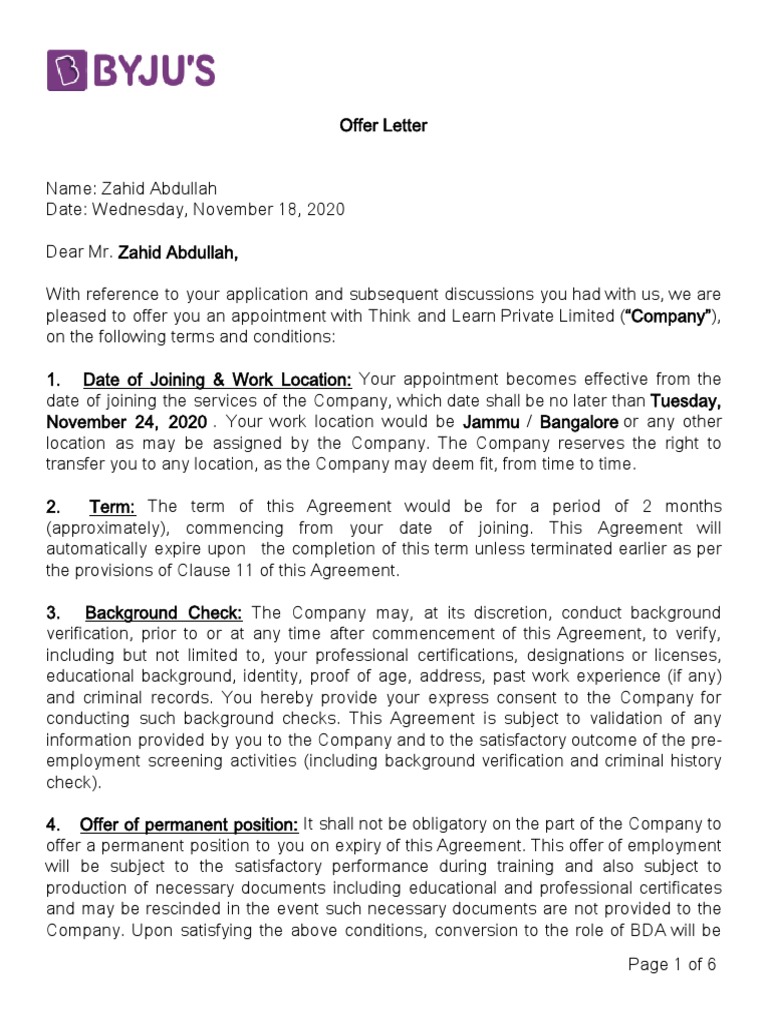 Offer Letter | PDF | Non Disclosure Agreement | Indemnity