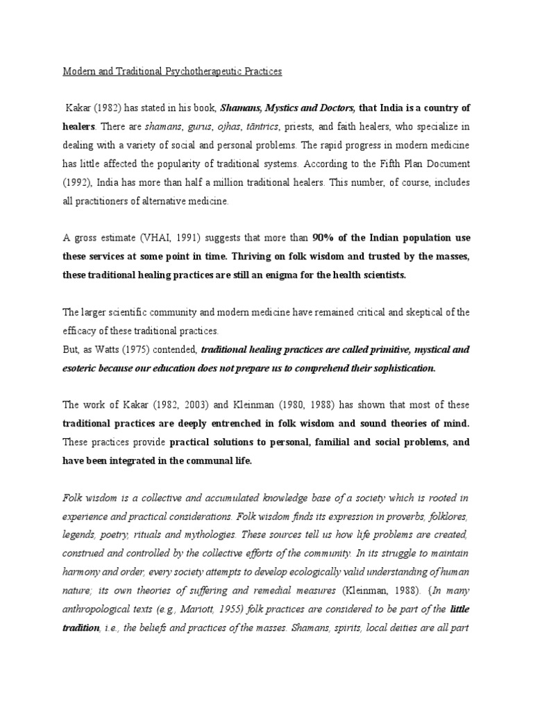 Traditional and Modern Psychotherapeutic Practices | PDF ...