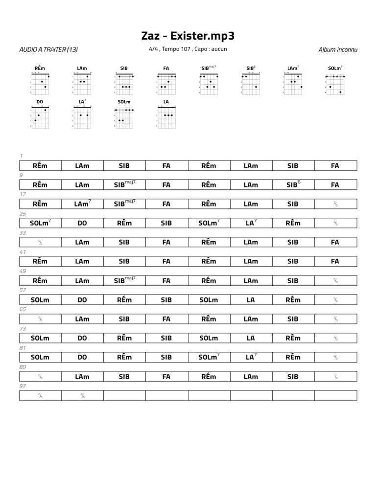 Guitar Chords for "Exister" | PDF