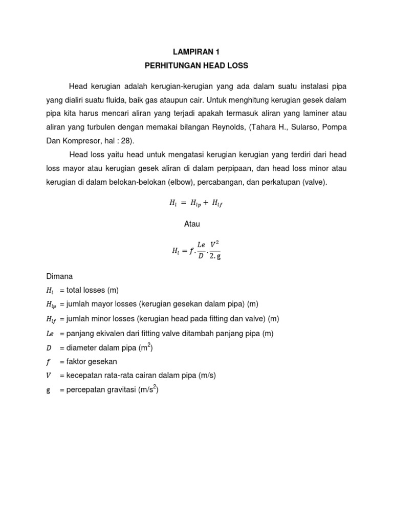Perhitungan Head Loss pada Pipa | PDF | Metode & Bahan Ajar