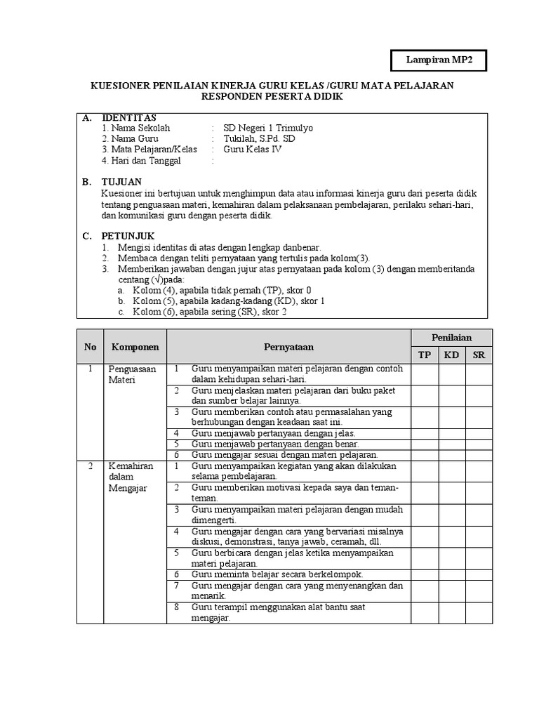 8 Lampiran MP02 (Kuosioner Siswa) | PDF | Karier & Perkembangan ...