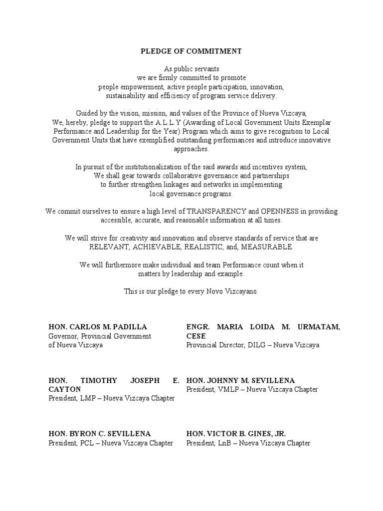 PLEDGE OF COMMITMENT - Draft | PDF