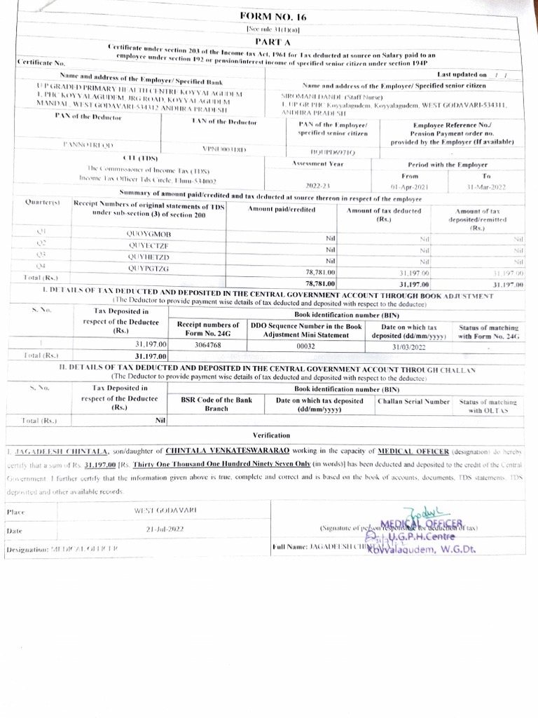 Siromani Form 16 | PDF | Tax Deduction | Pension