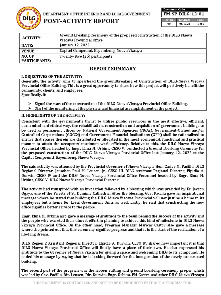 Post Activity Report - Geound Breaking | PDF