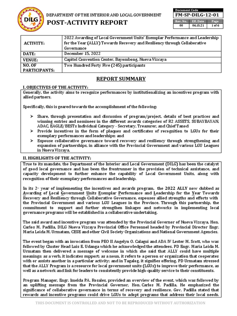 Post Activity Report - ALLY 2022 | PDF