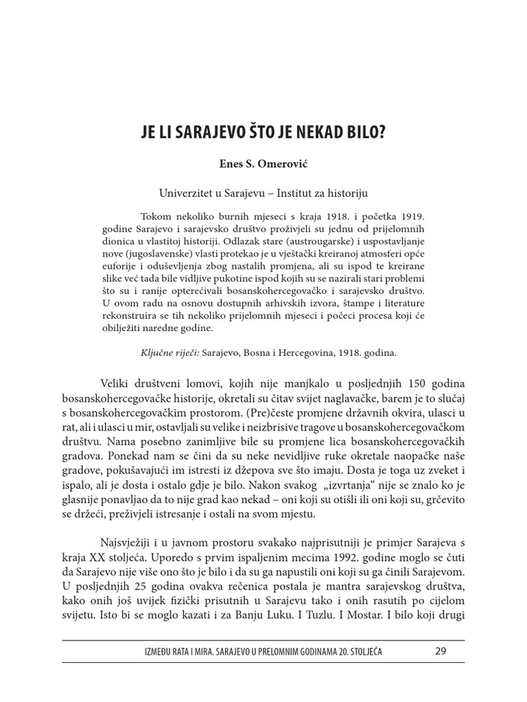 Enes S. Omerović, Je Li Sarajevo Što Je Nekad Bilo | PDF