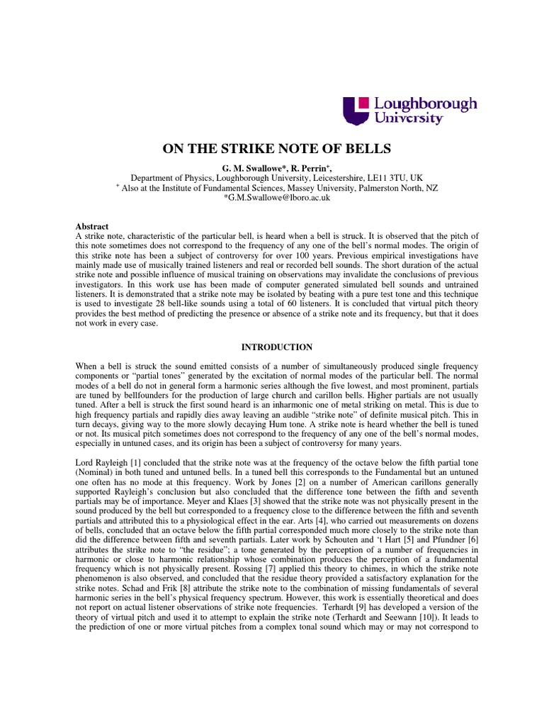 On The Strike Note of Bells | PDF | Pitch (Music) | Acoustics