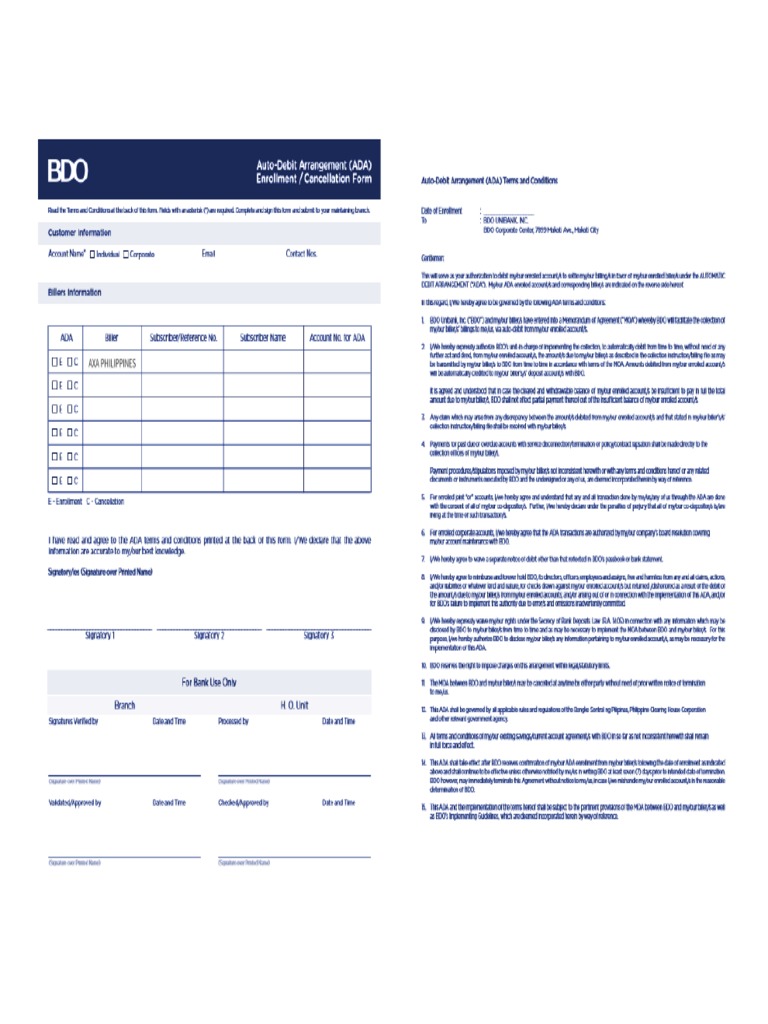 BDO ADA Enrollment Form | PDF