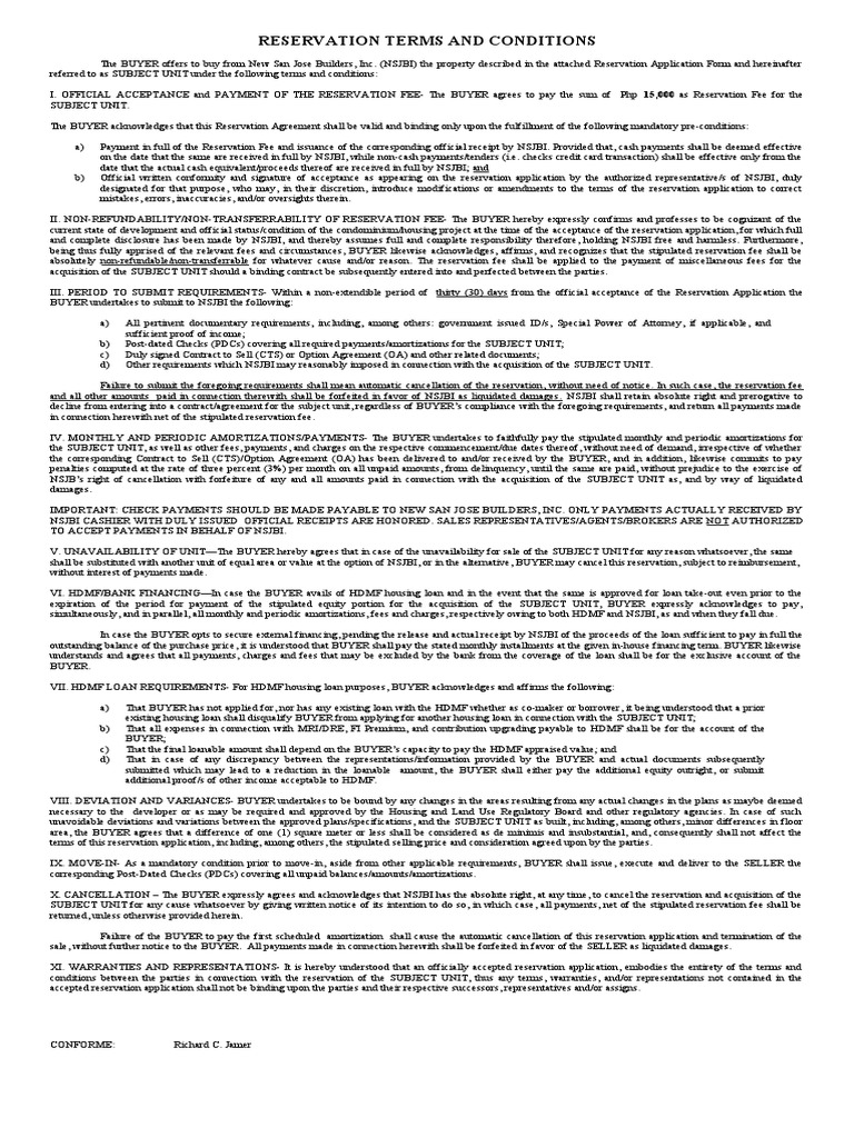 Reservation Terms and Conditions | PDF | Loans | Payments