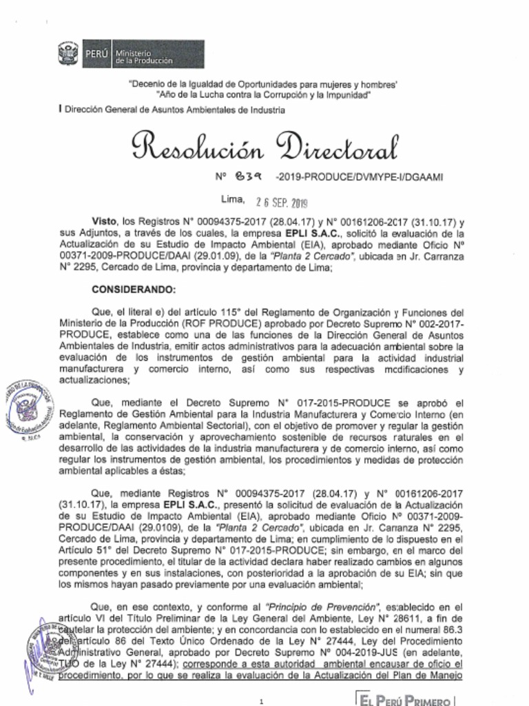 RD Actualización Eia Epli Sac Planta 2 | PDF