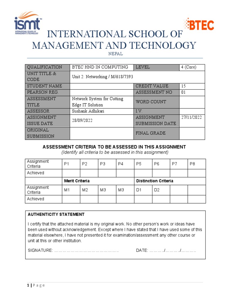 Unit 2 Networking Assignment Pdf Computer Network Communication