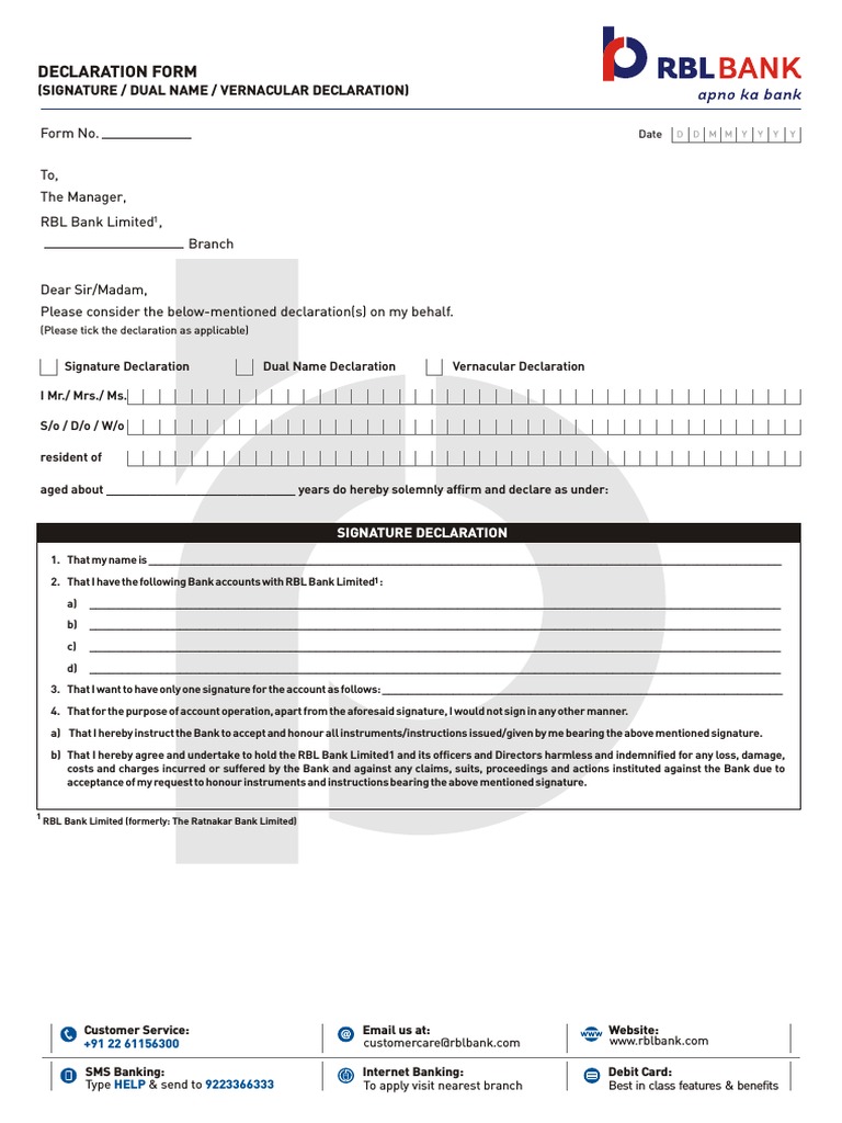 Dual Name and Sign Declaration Form | PDF | Banks | Financial Services