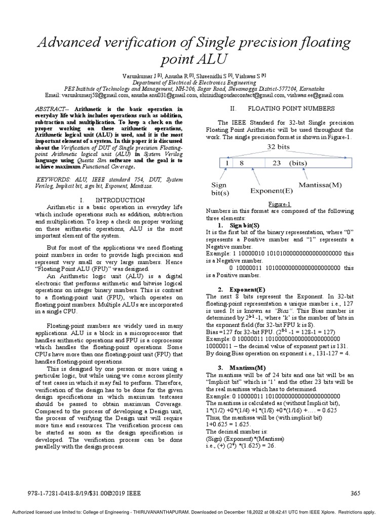 Advanced Verification of Single Precision Floating Point ALU | PDF | Central Processing Unit ...