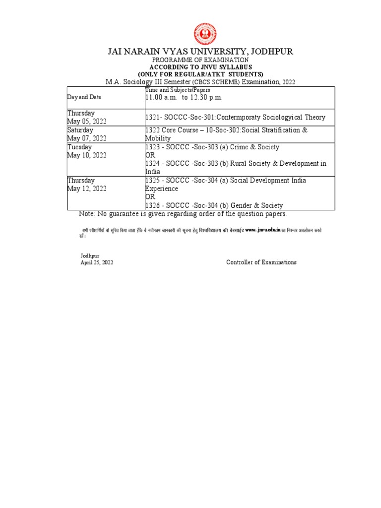 Jai Narain Vyas University, Jodhpur | PDF