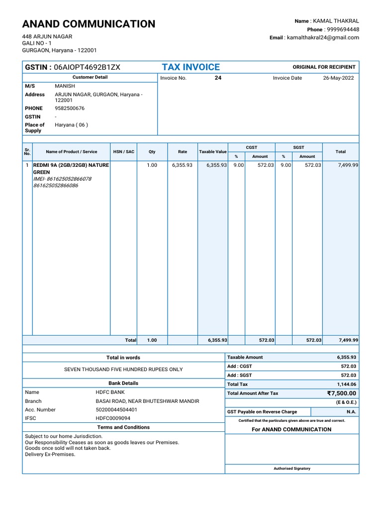 Mobile Purchase Bill | PDF | Taxation | Government