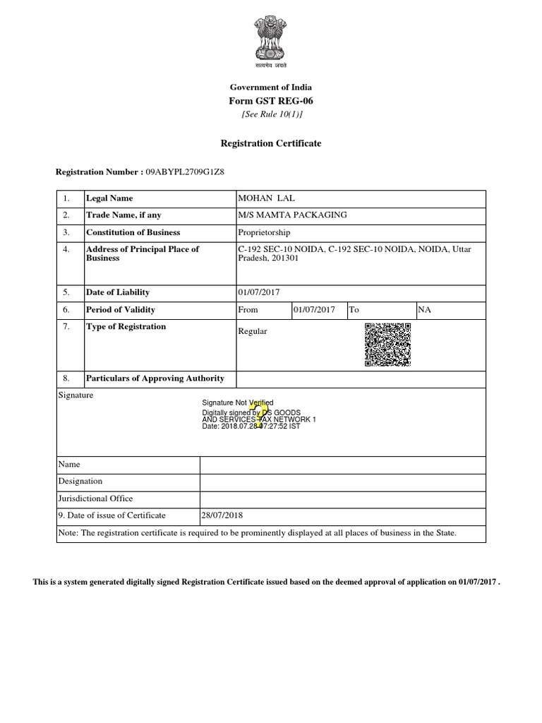 GST Certificate | PDF | Sole Proprietorship | Business