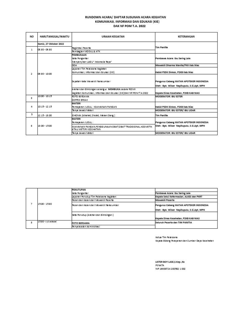 Rundown Daftar Susunan Acara | PDF